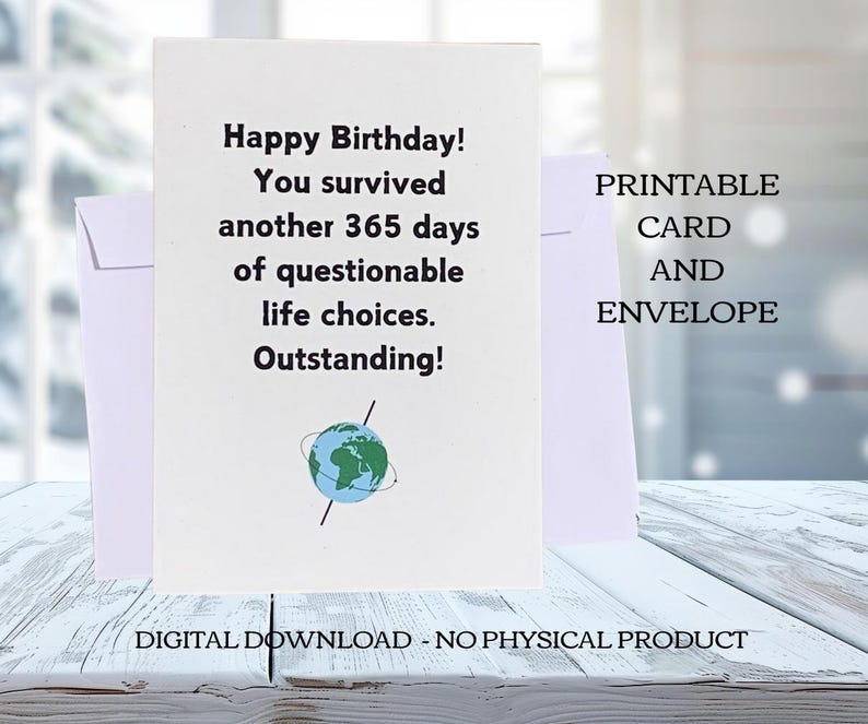 Funny Printable Birthday Card | "questionable Life Choices" | Instant ...