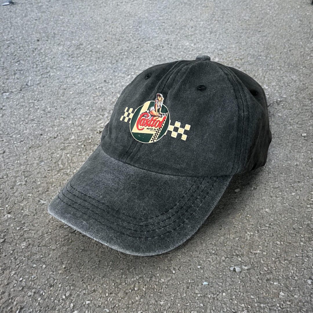 Vintage Style Baseball Cap in Black With Red White Castrol Oil Petrol ...