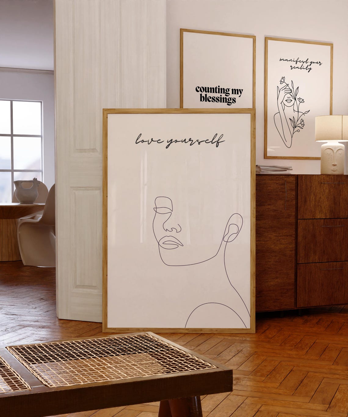 Minimalist 'love Yourself' Line Art Print - Abstract Woman Face ...