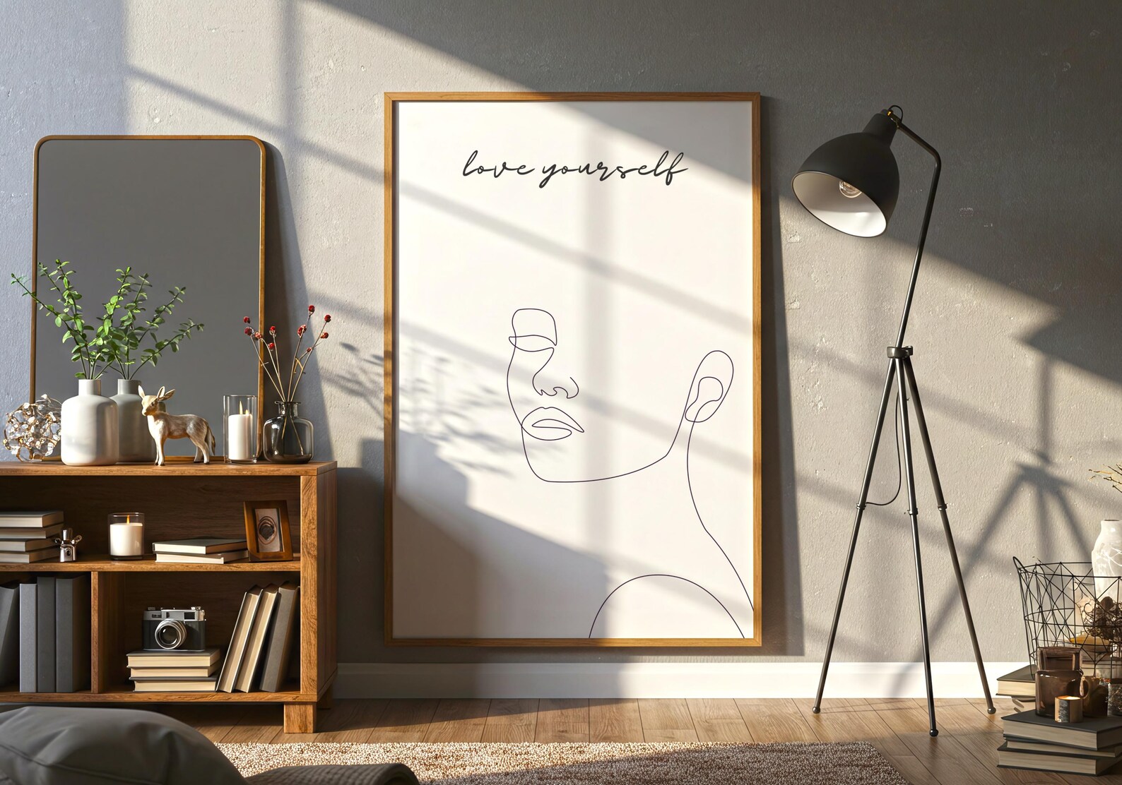 Minimalist 'love Yourself' Line Art Print - Abstract Woman Face ...
