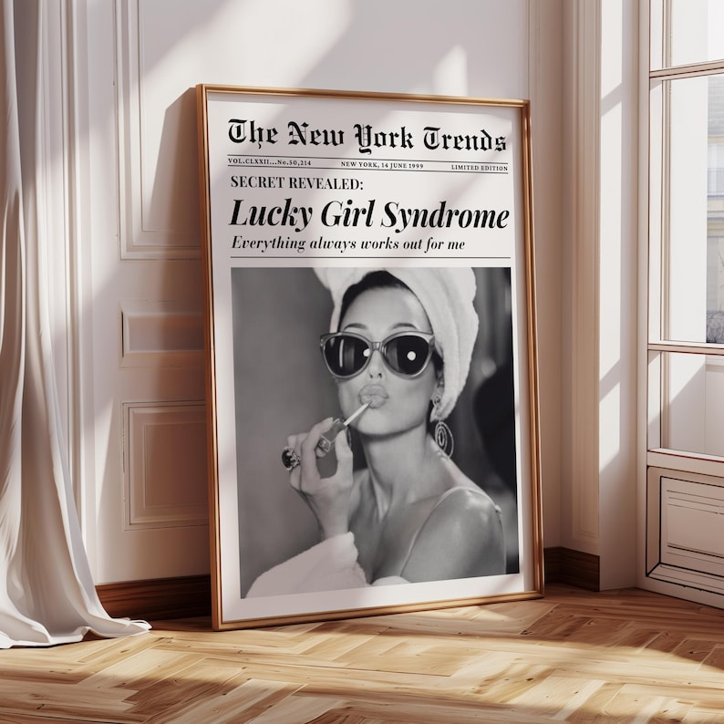 Lucky Girl Syndrome Newspaper Print, Girly Magazine Wall Art, Luxury ...