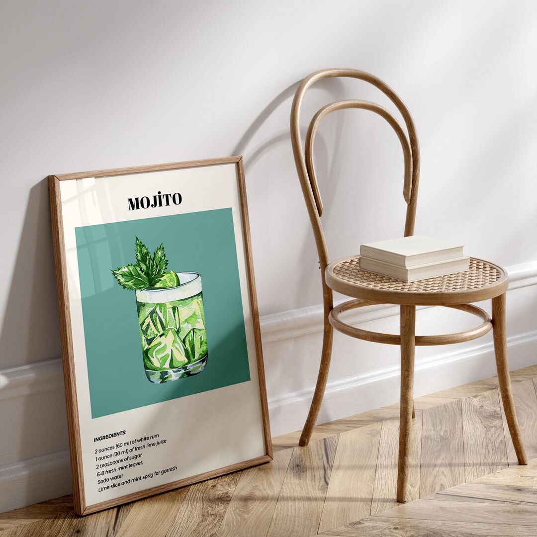 Mojito Coctail Print, Minimalist Wall Art, Mojito Print, Alcohol Prints ...