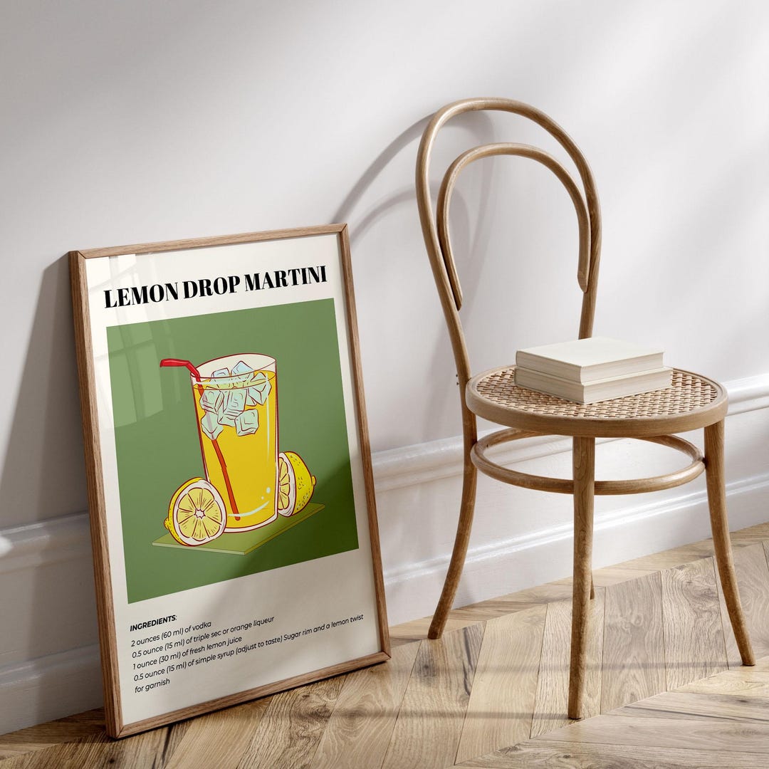 Lemon Drop Poster , Lemon Drop Martini Coctail , Minimalist Wall Art ...