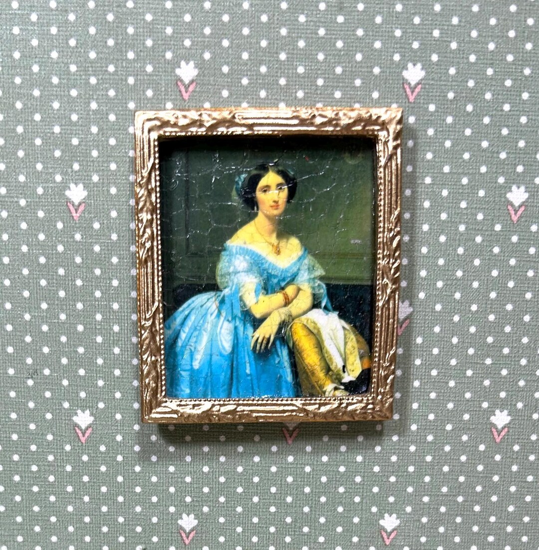PICTURE Lady in Blue 'oil Painting Effect' Dolls House Miniature 12th ...