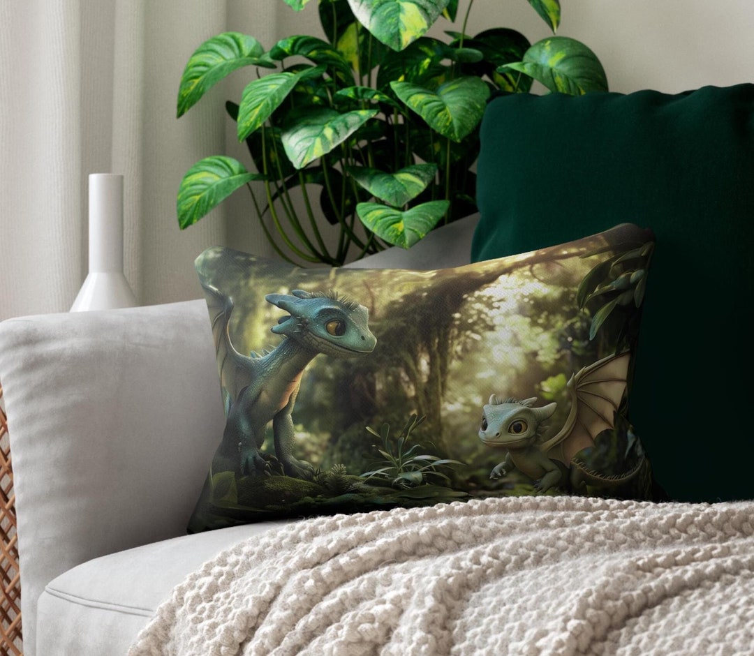 Dragon Fantasy Pillow, Mythical Creatures Decor, Lumbar Cushion ...