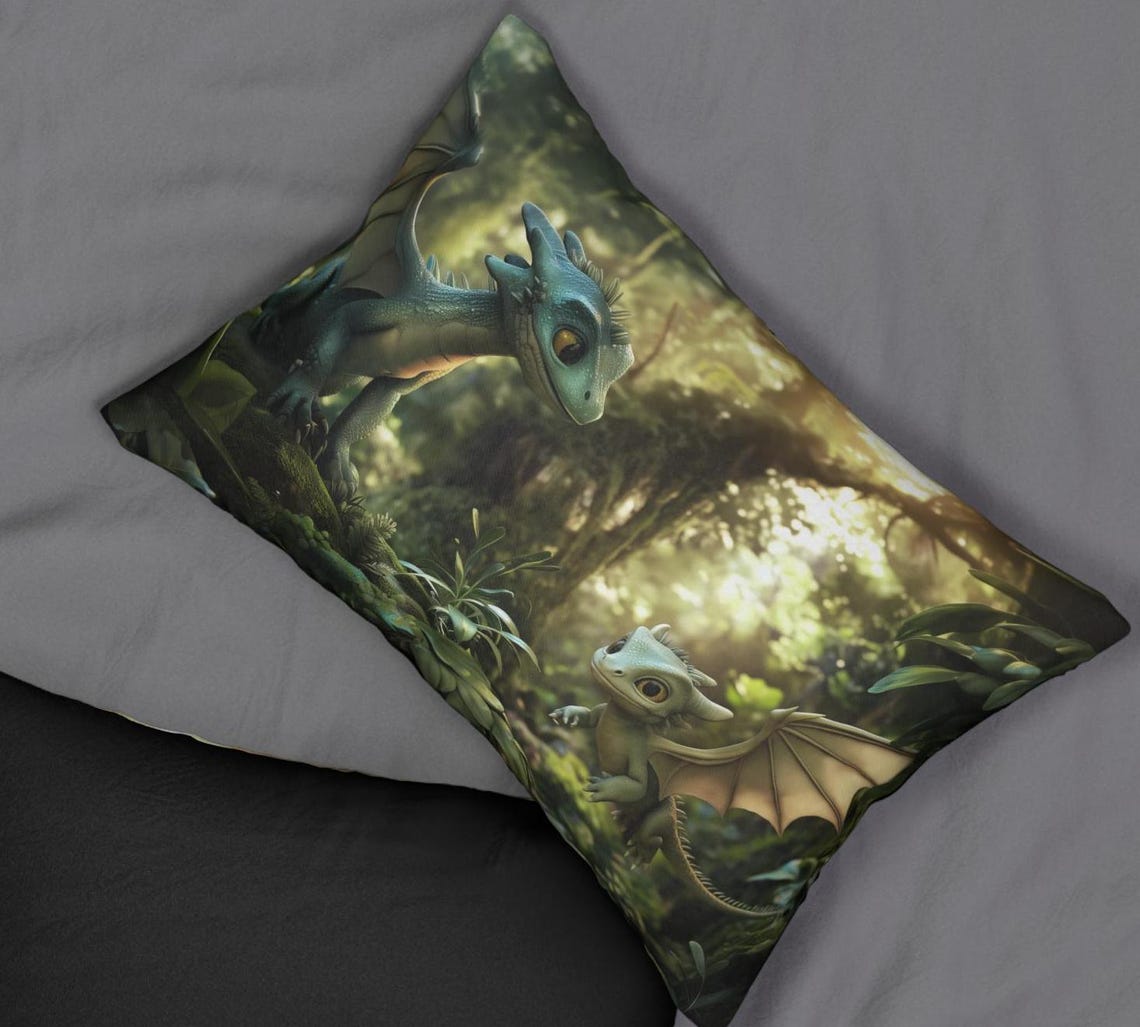 Dragon Fantasy Pillow, Mythical Creatures Decor, Lumbar Cushion ...