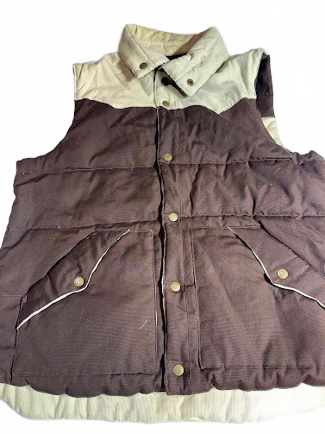 Vintage Blue Sky Quilted Snap Vest Brown Cream - Etsy