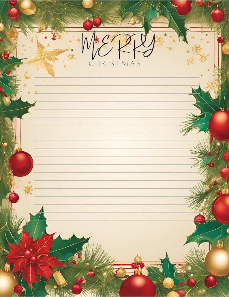 Christmas, Stationery Paper, Digital Download, Writing Paper, Printable ...