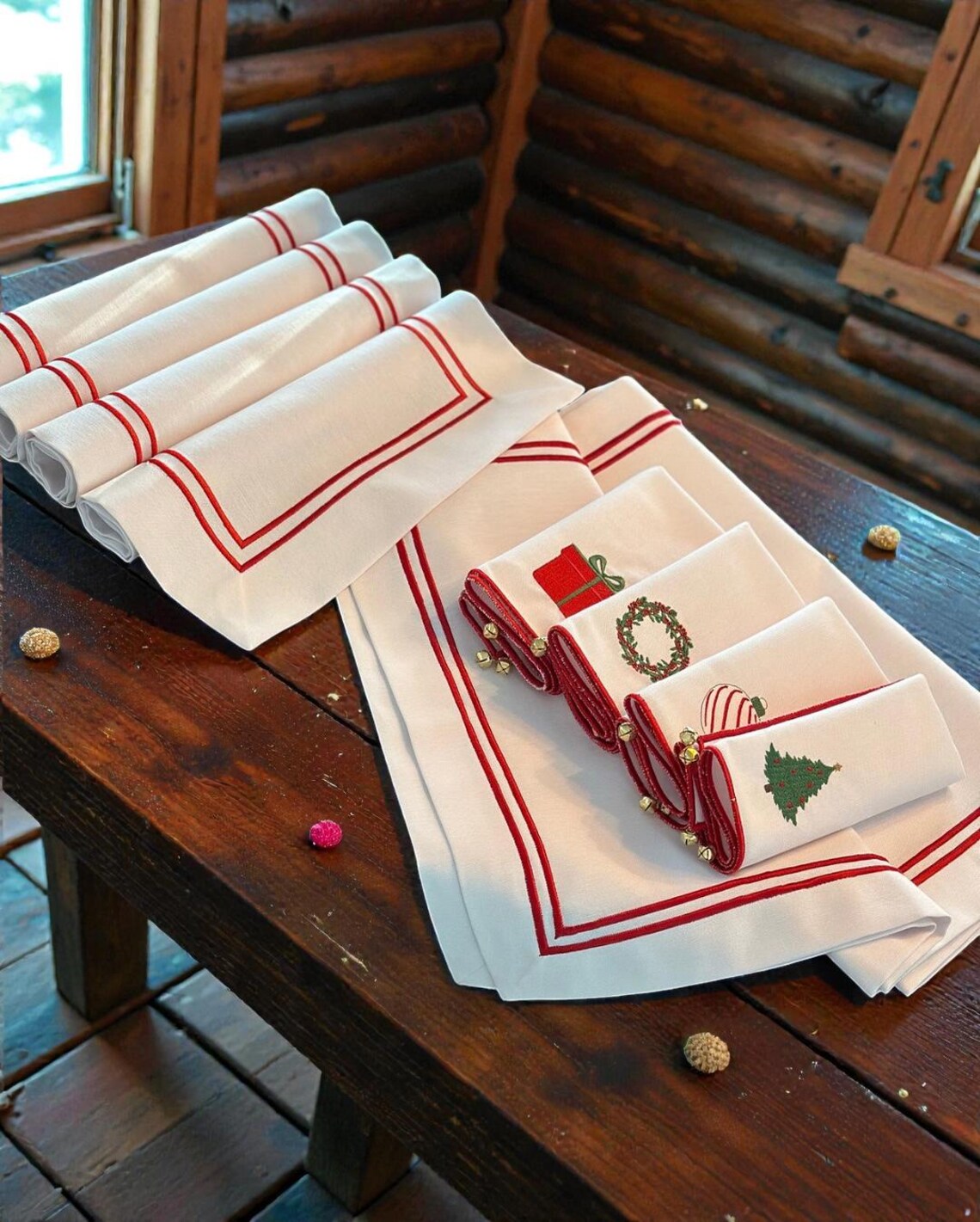 Embroidered Christmas Table Linens • Bell Decor, Holiday Placemats ...