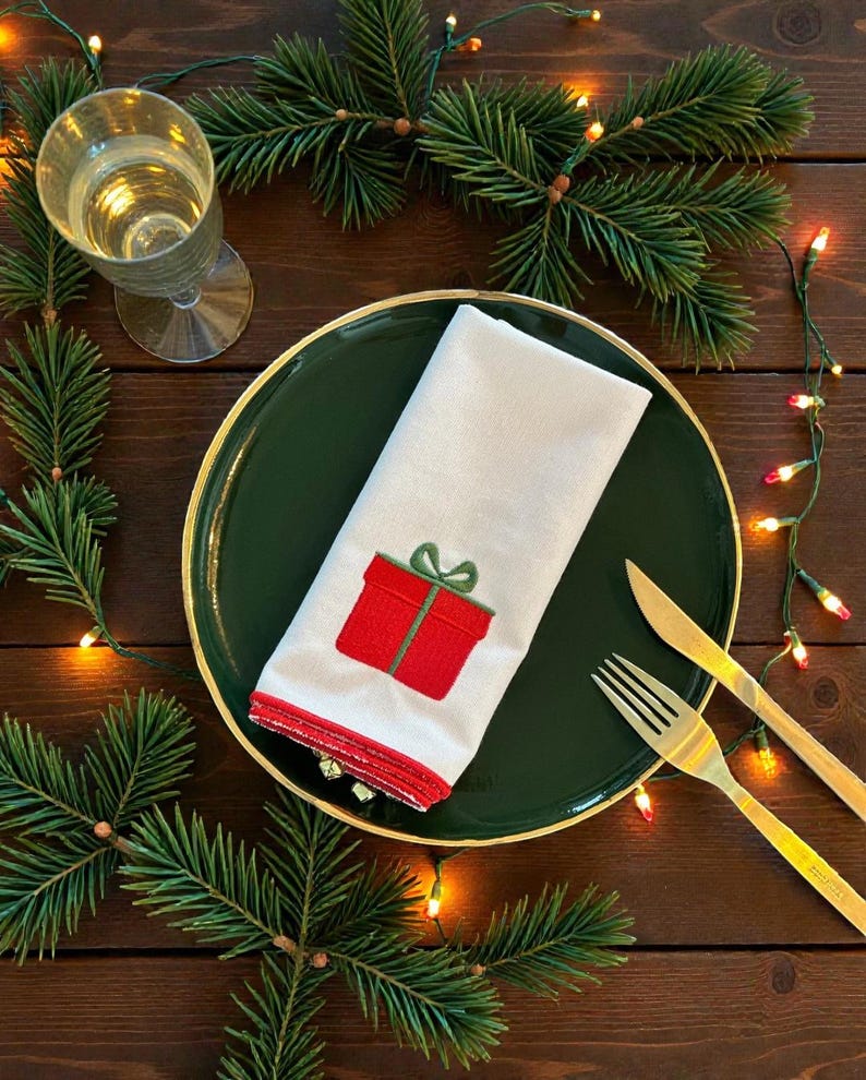 Embroidered Christmas Table Linens • Bell Decor, Holiday Placemats ...