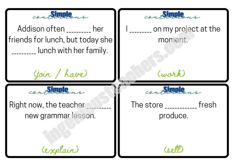 Present Simple Vs Present Continuous - Etsy