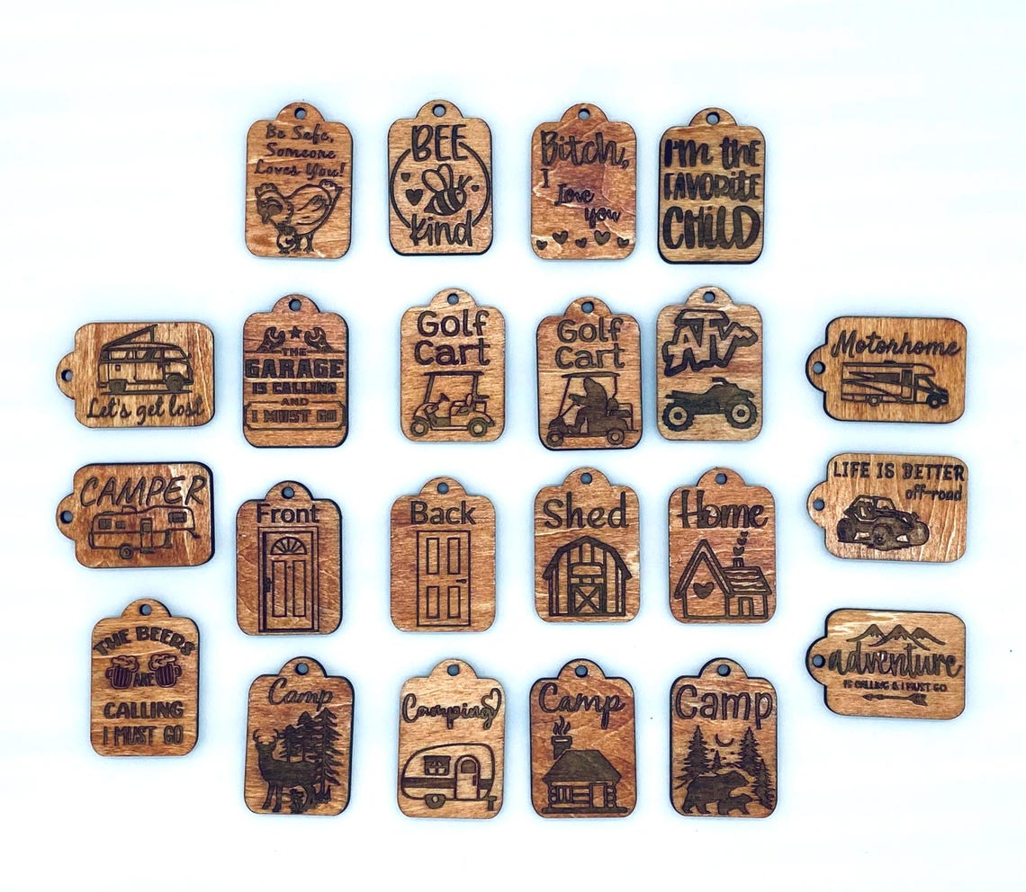 Engraved Wood Keychain Fob Charm Camp - Cabin - Camping - Front Back ...