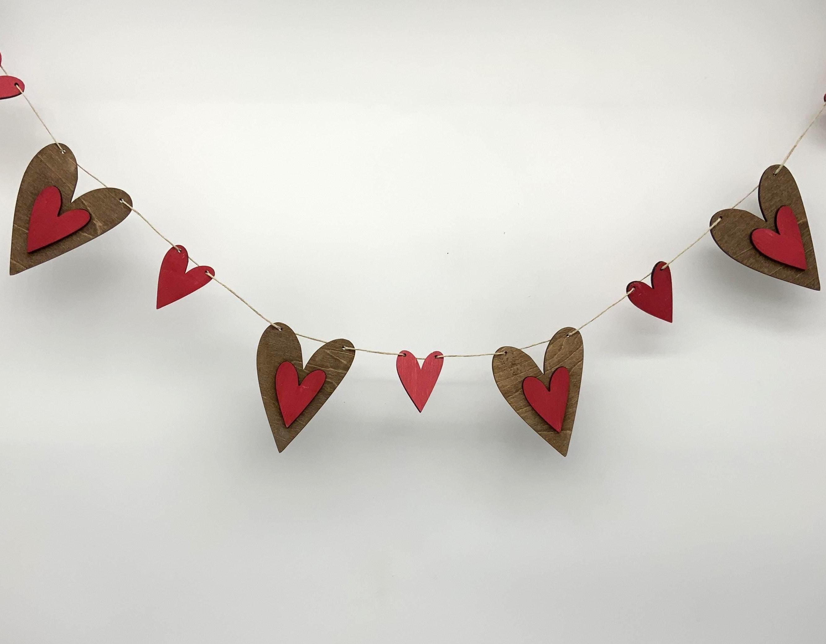Valentines Day Heart Garland – Wooden Banner - Farmhouse - Home Decor ...