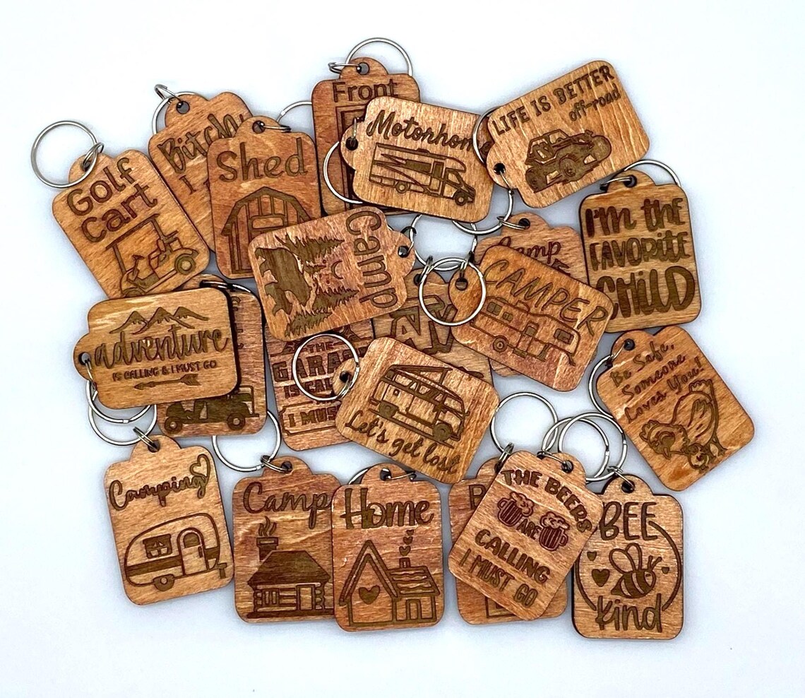 Engraved Wood Keychain Fob Charm Camp - Cabin - Camping - Front Back ...