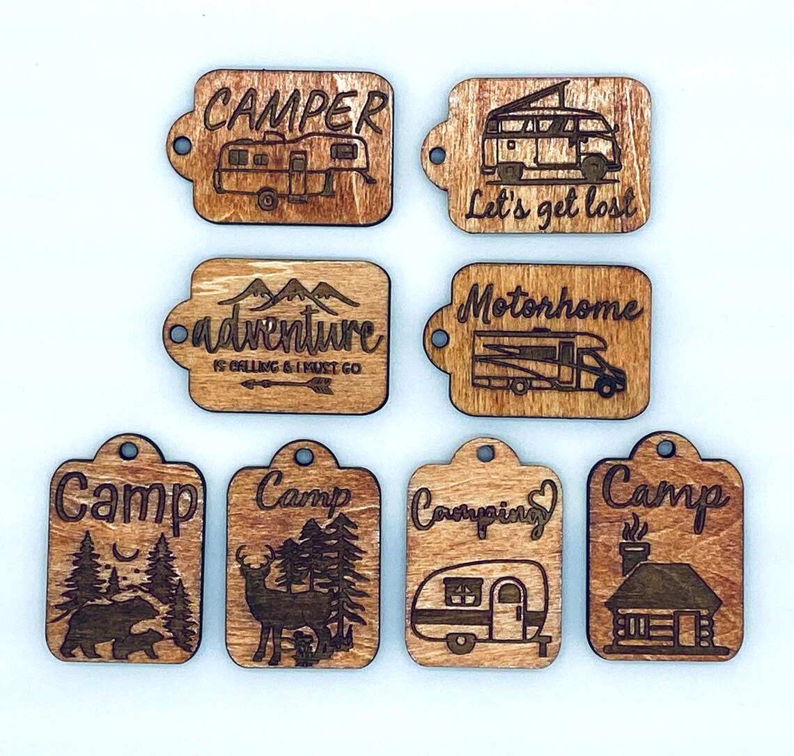 Engraved Wood Keychain Fob Charm Camp - Cabin - Camping - Front Back ...