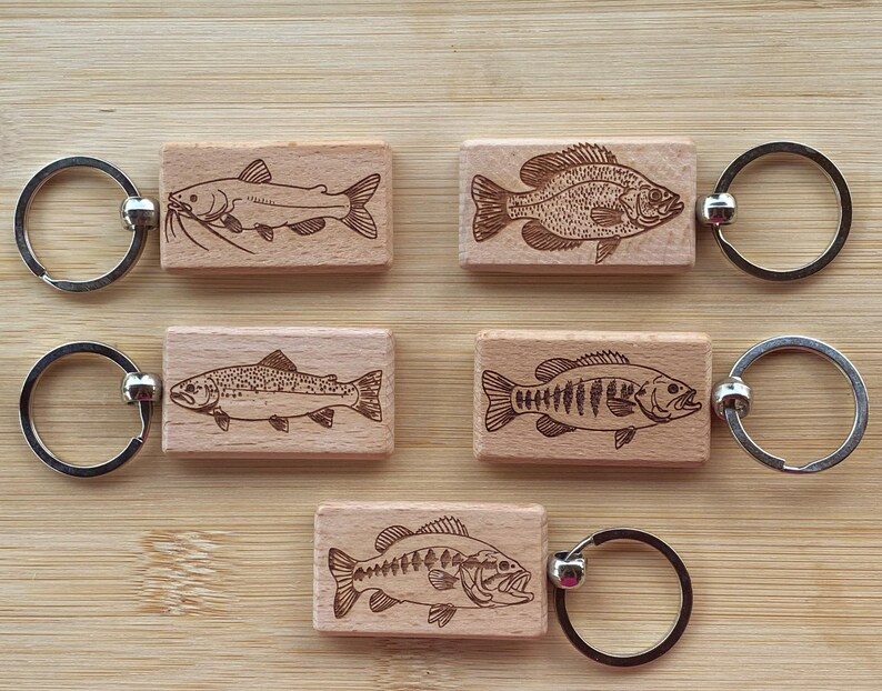 Engraved Wood Fish Keychain Fob - Catfish - Crappie - Trout ...