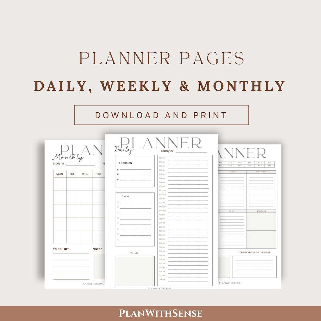 Printable Minimalist Planner Set: Daily, Weekly & Monthly Undated PDF ...