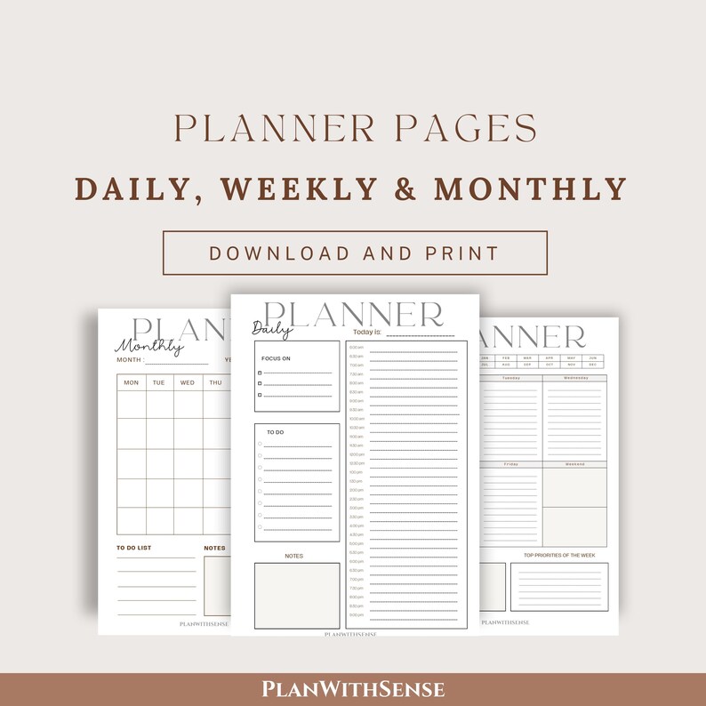 Printable Minimalist Planner Set: Daily, Weekly & Monthly Undated PDF ...