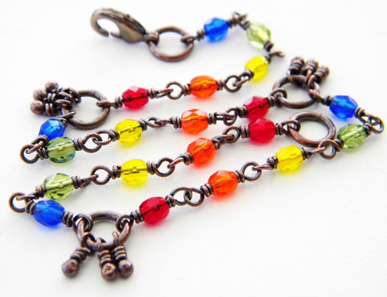 Rainbow Copper Ankle Bracelet Red Orange Yellow Green Blue Czech Glass ...