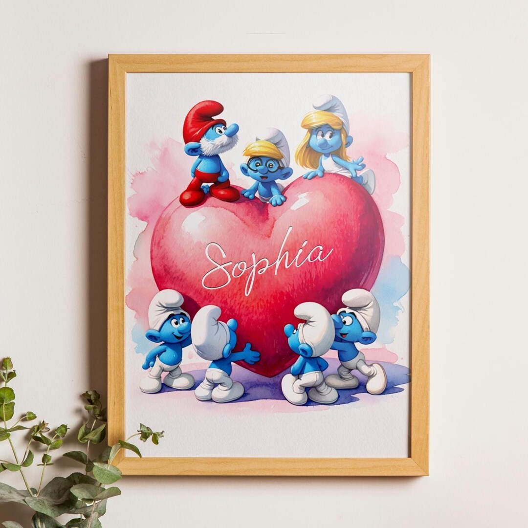 Personalized Smurfs Watercolor Poster With Heart • Kids Room Decor ...