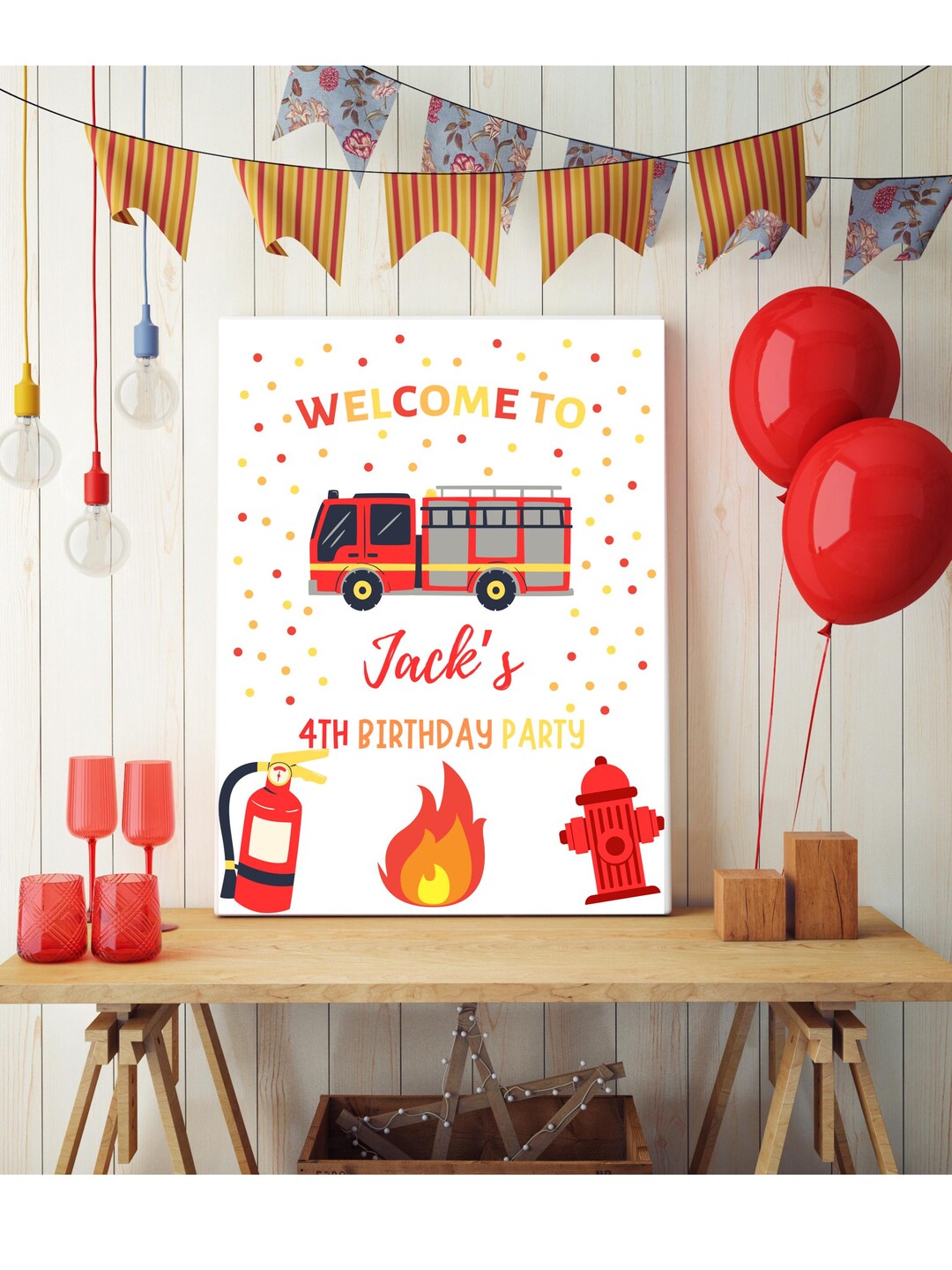 Fire Truck Themed Welcome Poster, Firetruck Birthday, Fireman Birthday ...