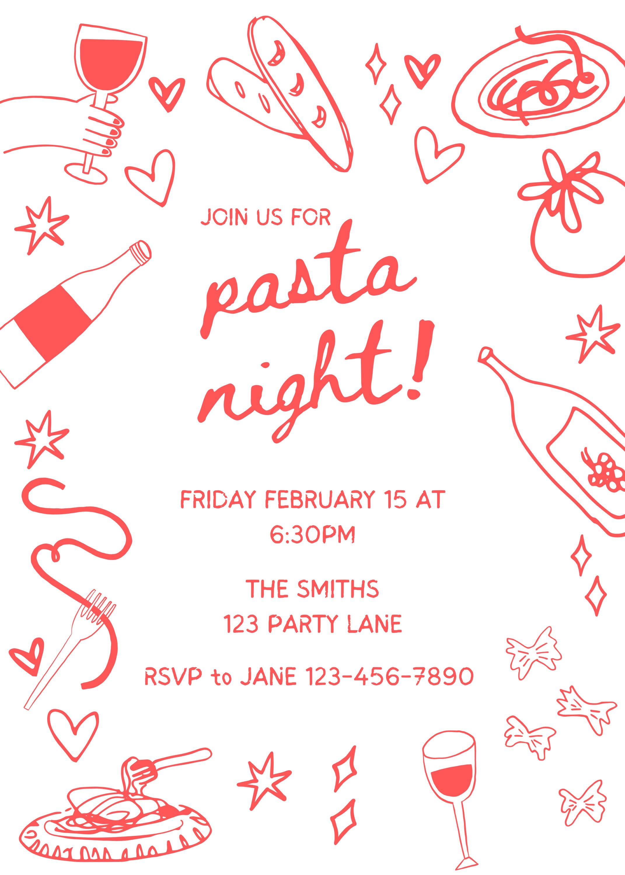 Pasta Night Invitation, Dinner Party Invitation - Etsy
