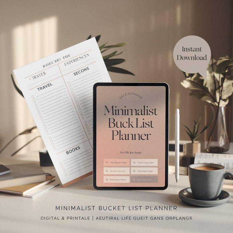 Minimalist Bucket List Planner | Aesthetic Life Goals Organizer ...