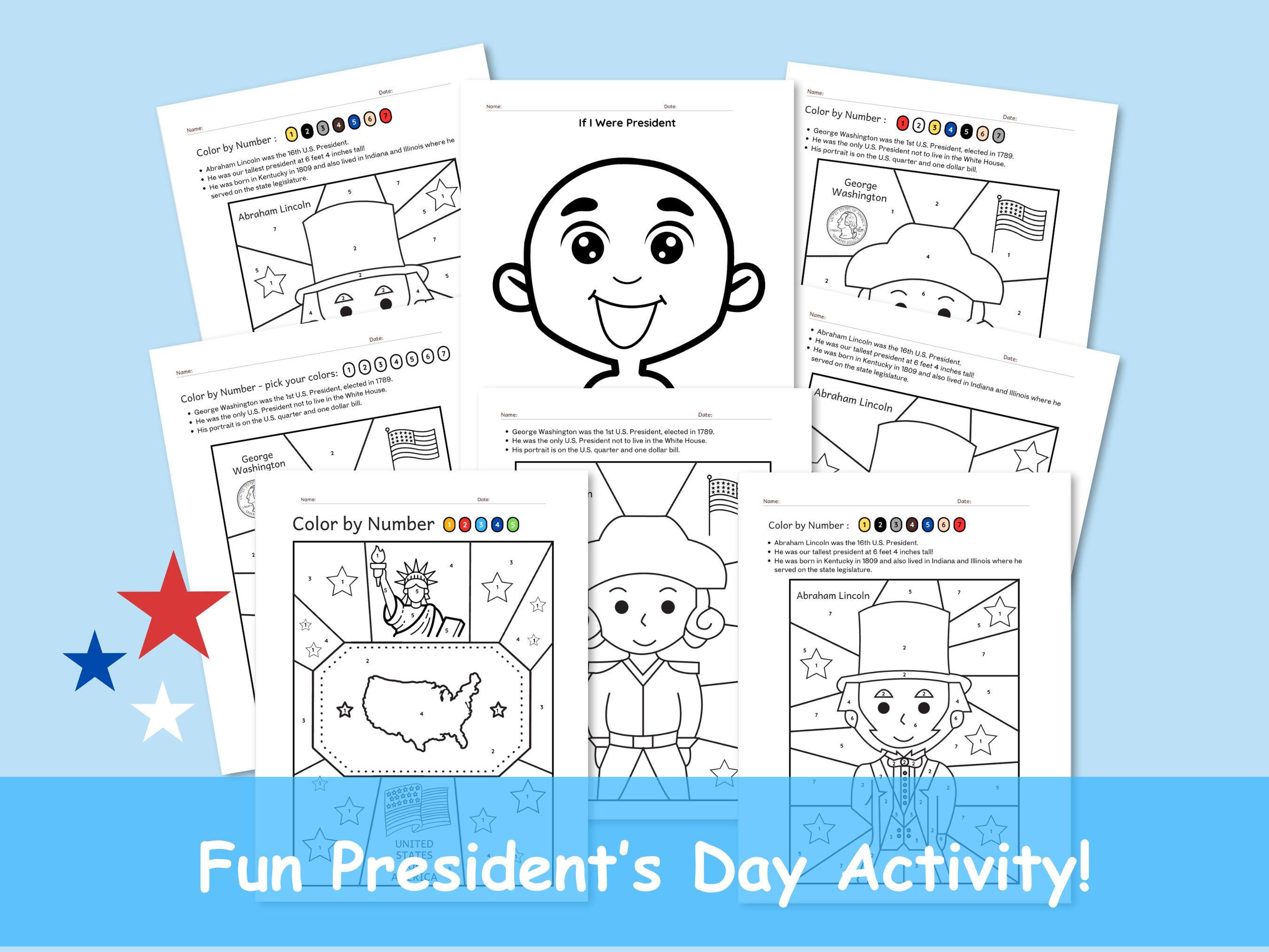 Presidents’ Day Coloring Pages | Color by Number Activity for Kids ...