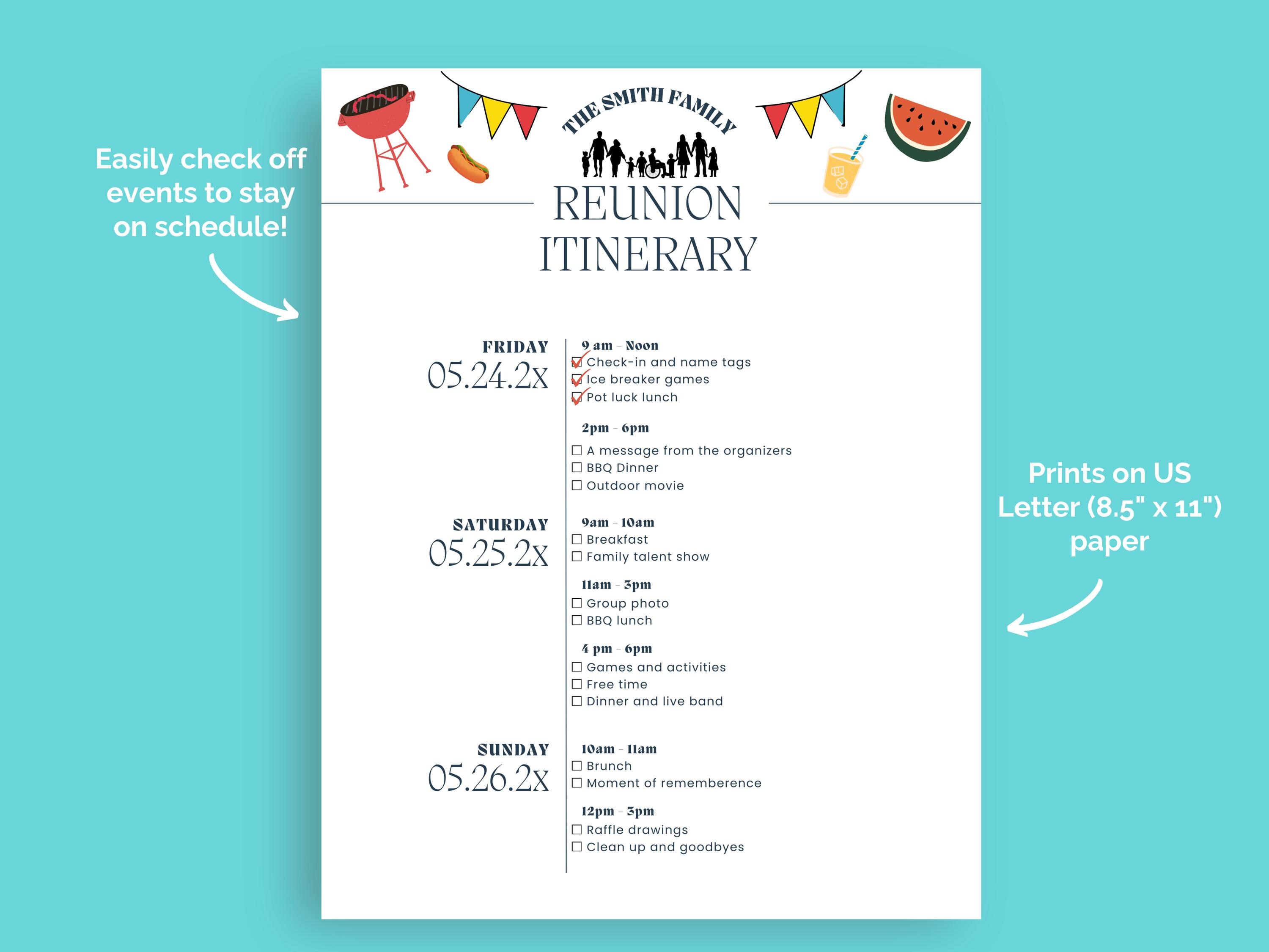 EDITABLE Family Reunion Program Template | Family Reunion Itinerary ...