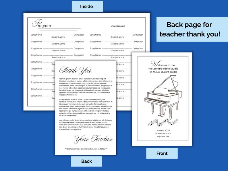 Editable Music Recital Program Template | Piano, Violin, Guitar | Canva ...