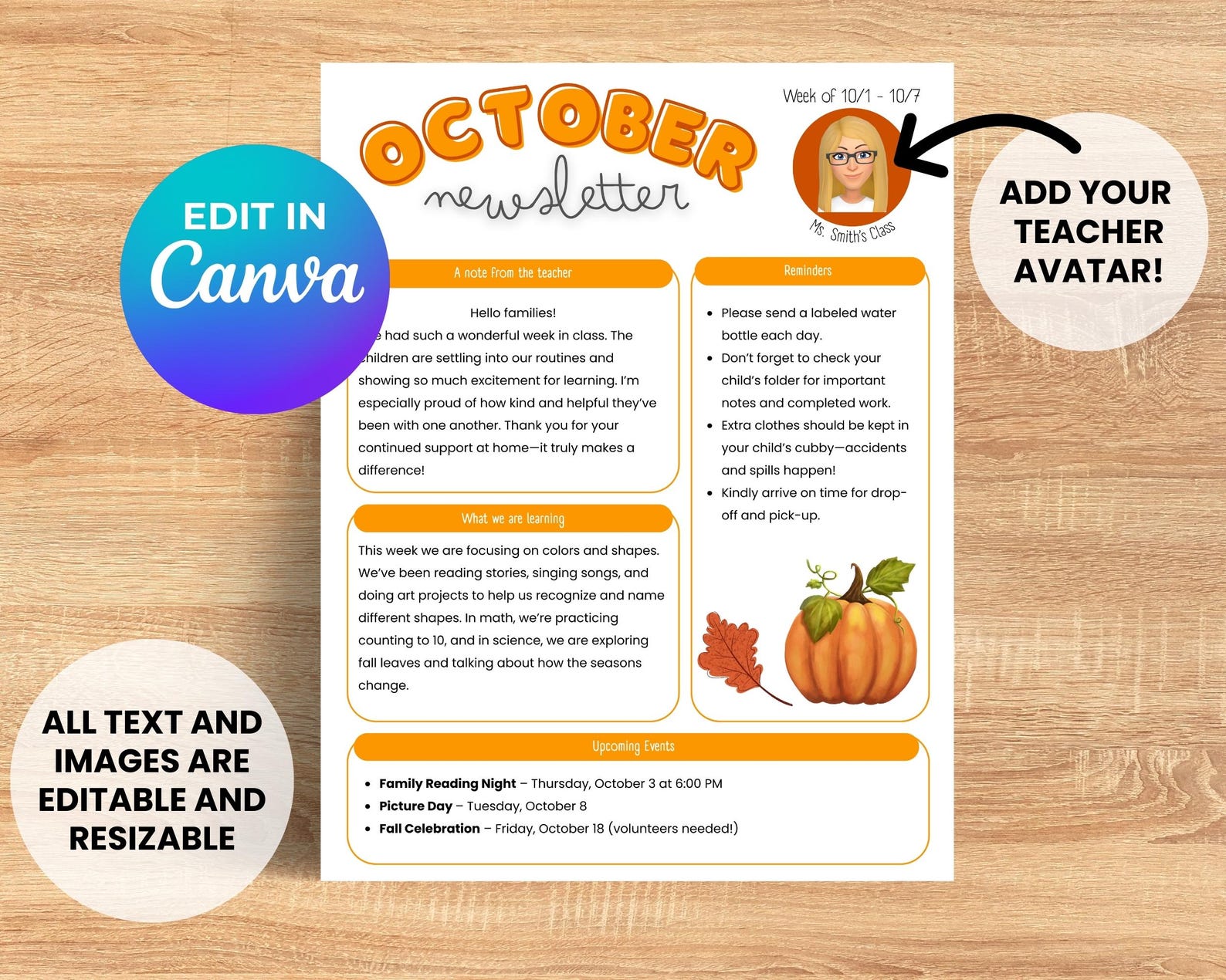 EDITABLE Weekly Fall Newsletter Template, October, November, Monthly ...