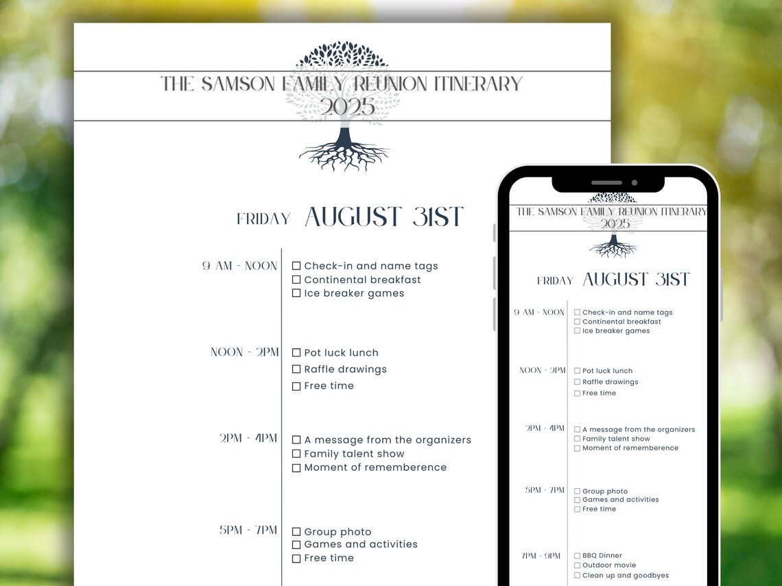 EDITABLE Family Reunion Tree Itinerary Template | Family Reunion ...