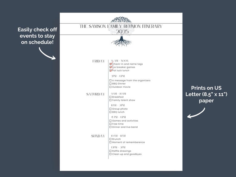 EDITABLE Family Reunion Tree Itinerary Template | Family Reunion ...