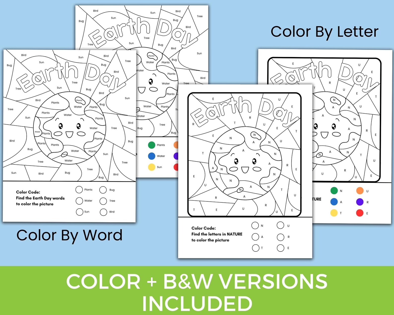 Earth Day Coloring Pages | Earth Day Activities, Craft, Color by Code ...