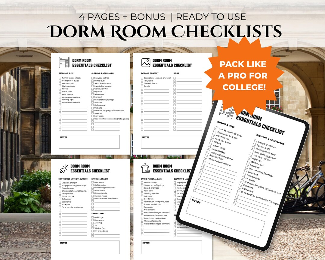 College Dorm Room Essentials Checklist for Freshman, Packing Checklist ...