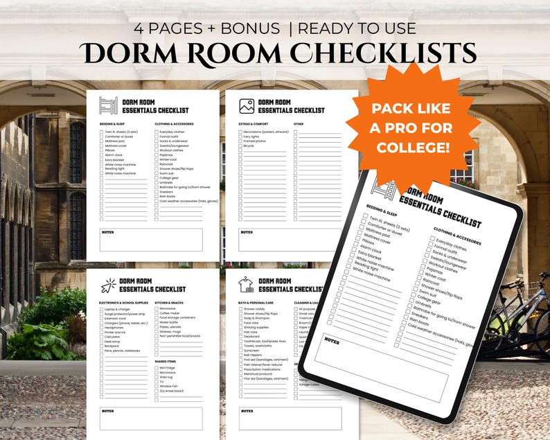 College Dorm Room Essentials Checklist for Freshman, Packing Checklist ...