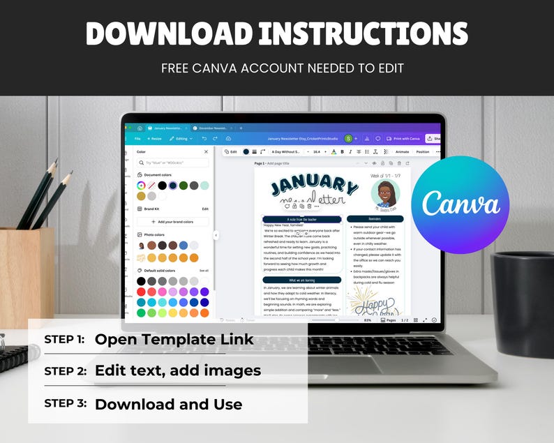 EDITABLE Weekly January New Year’s Newsletter Template, Monthly ...