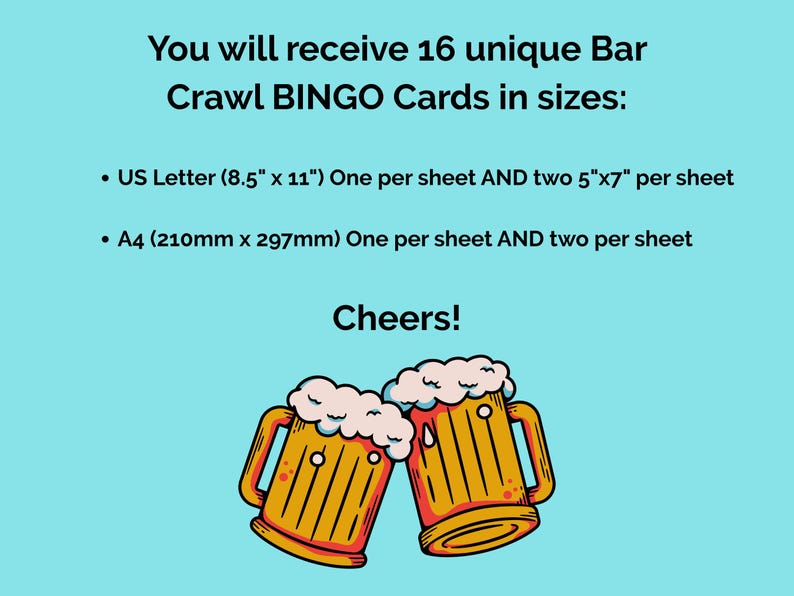 PRINTABLE Bar Crawl Bingo | Bar Crawl Games | Pub Crawl Bingo ...