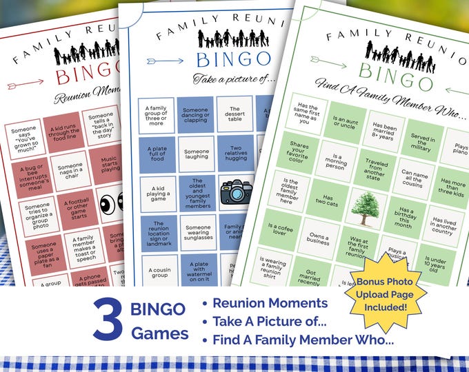 PRINTABLE Family Reunion BINGO | Family Reunion Games | BONUS Photo ...