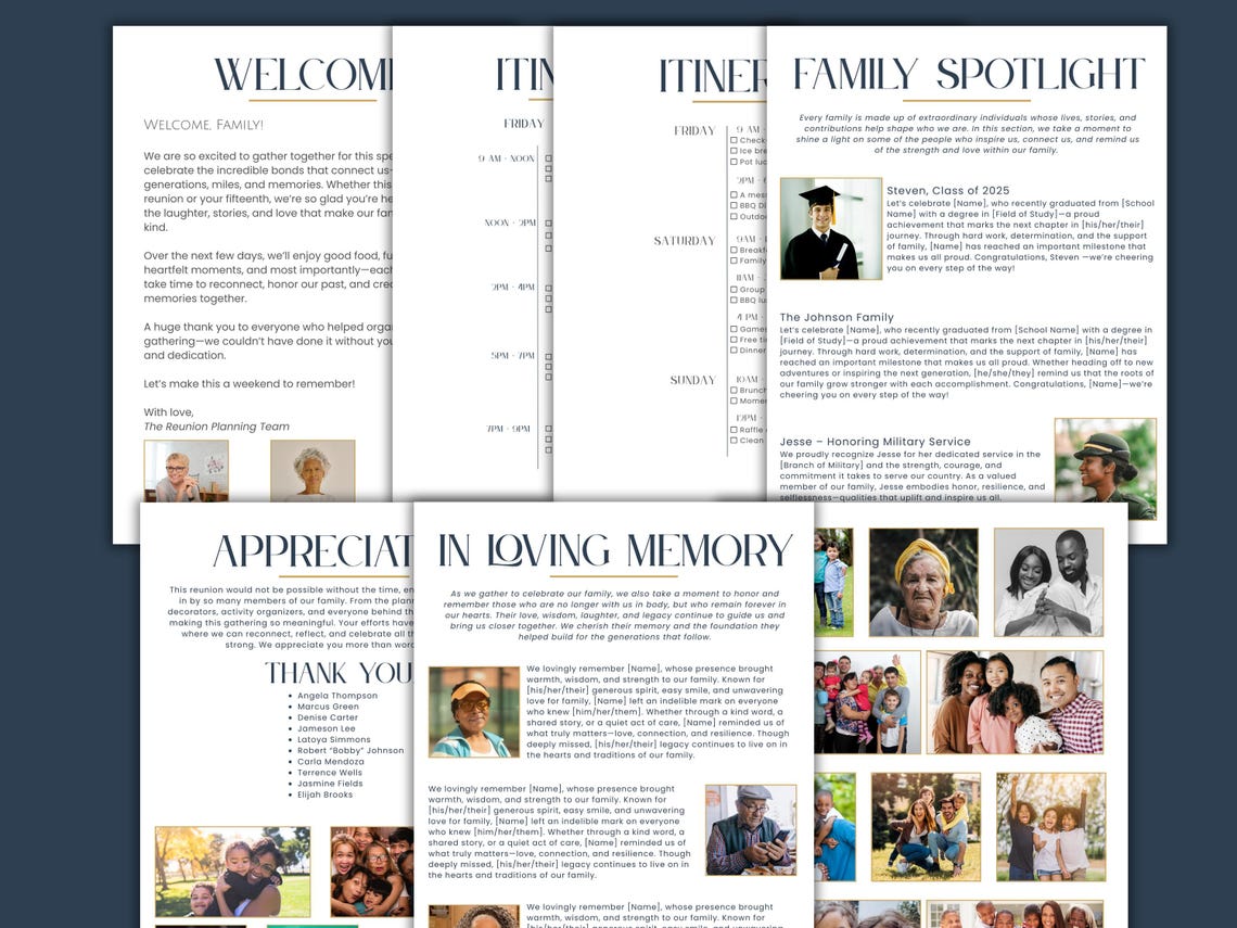 EDITABLE Family Reunion Itinerary Program Template – Printable Keepsake ...