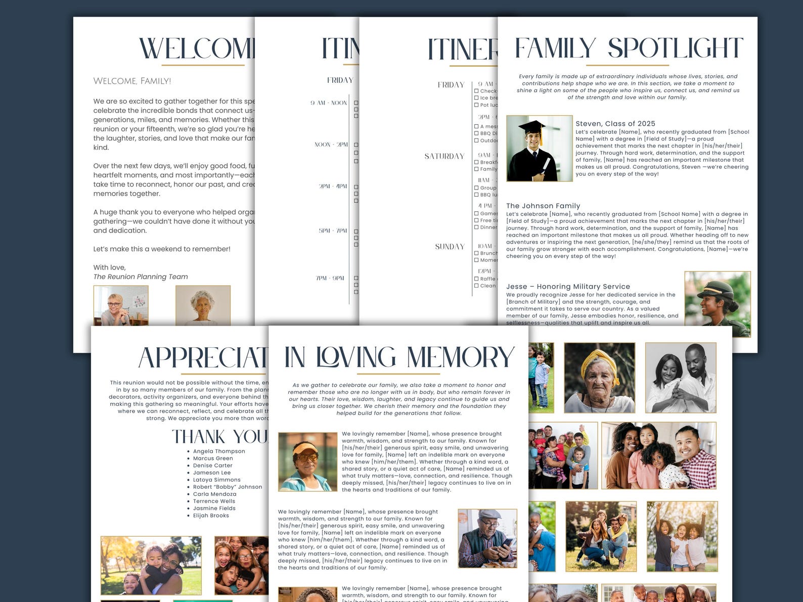EDITABLE Family Reunion Itinerary Program Template – Printable Keepsake Booklet With Schedule ...