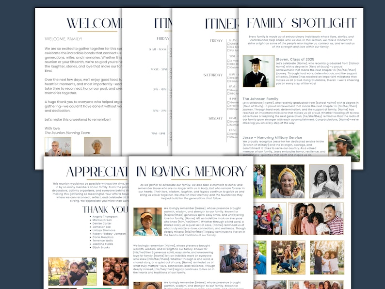 EDITABLE Family Reunion Itinerary Program Template – Printable Keepsake ...