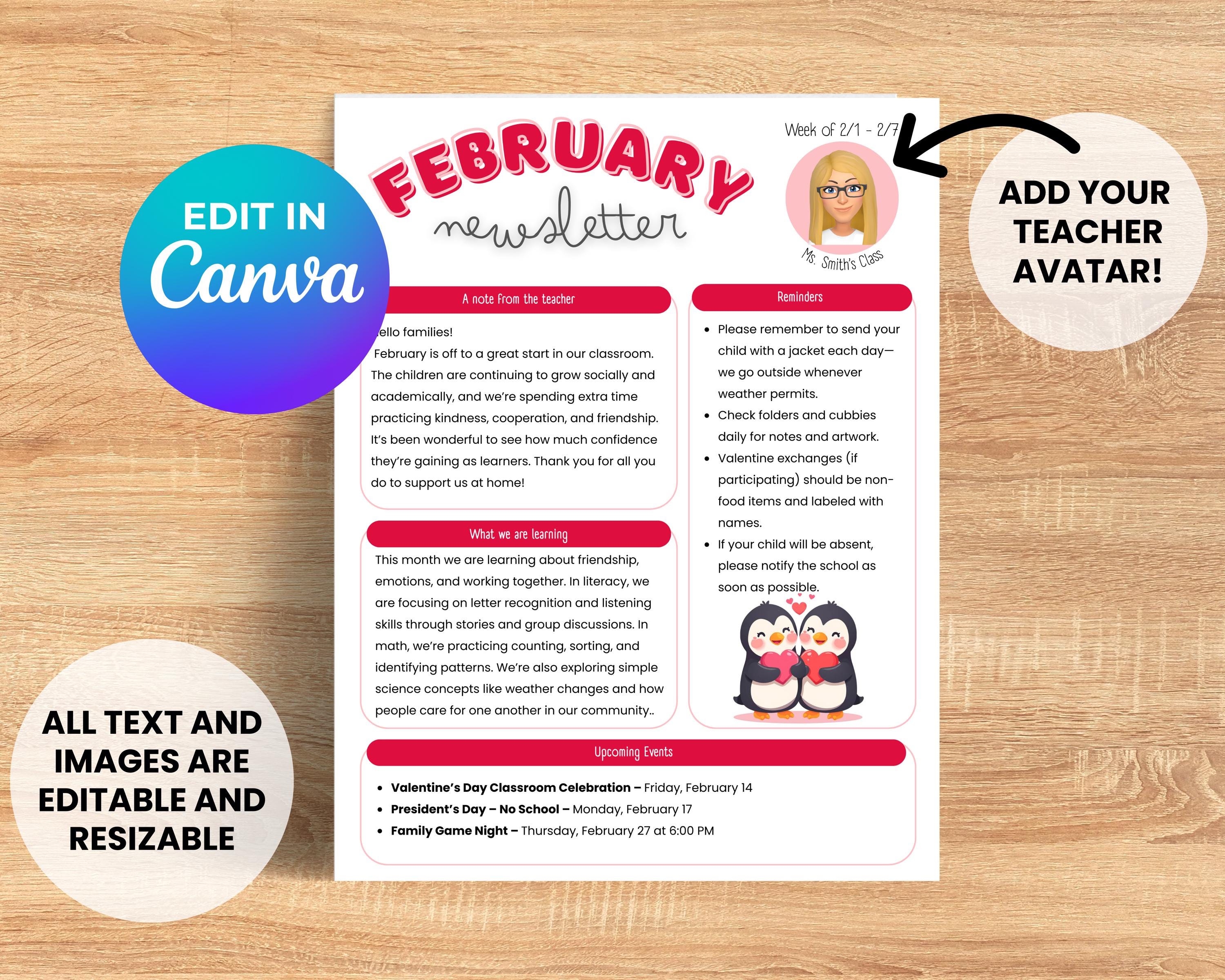 EDITABLE Weekly February Valentine’s Newsletter Template, Monthly ...