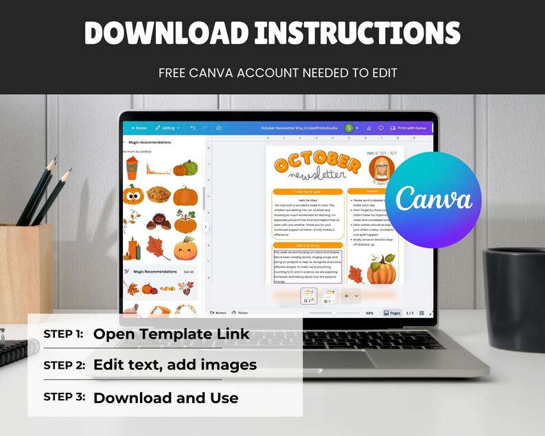 EDITABLE Weekly Fall Newsletter Template, October, November, Monthly ...