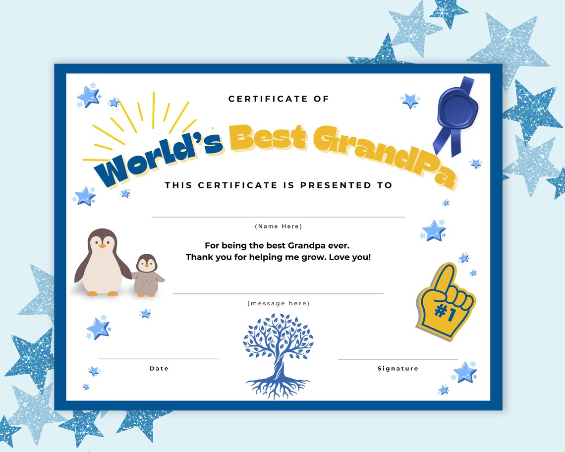 World’s Best Grandpa Certificate – Printable Father’s Day, Grandparent ...
