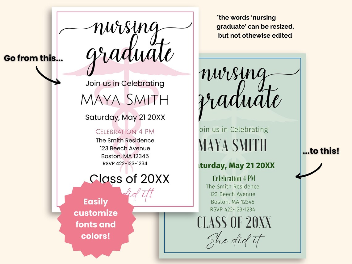 EDITABLE Nursing Grad Invitation | Modern Nursing Graduation Invite ...