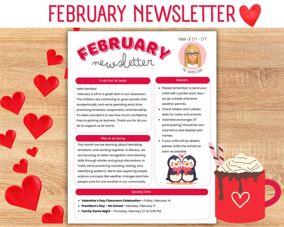 EDITABLE Weekly February Valentine’s Newsletter Template, Monthly ...