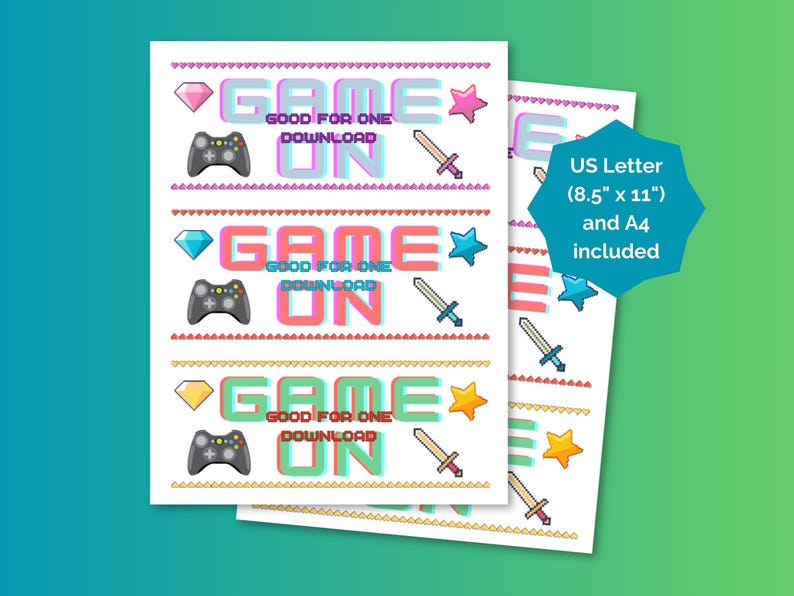 Printable Video Game Gift Certificate | Video Game Download Voucher ...