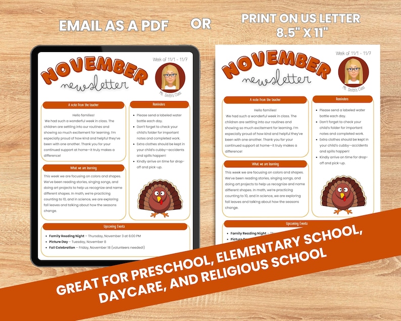 EDITABLE Weekly November Newsletter Template, Monthly Newsletter ...