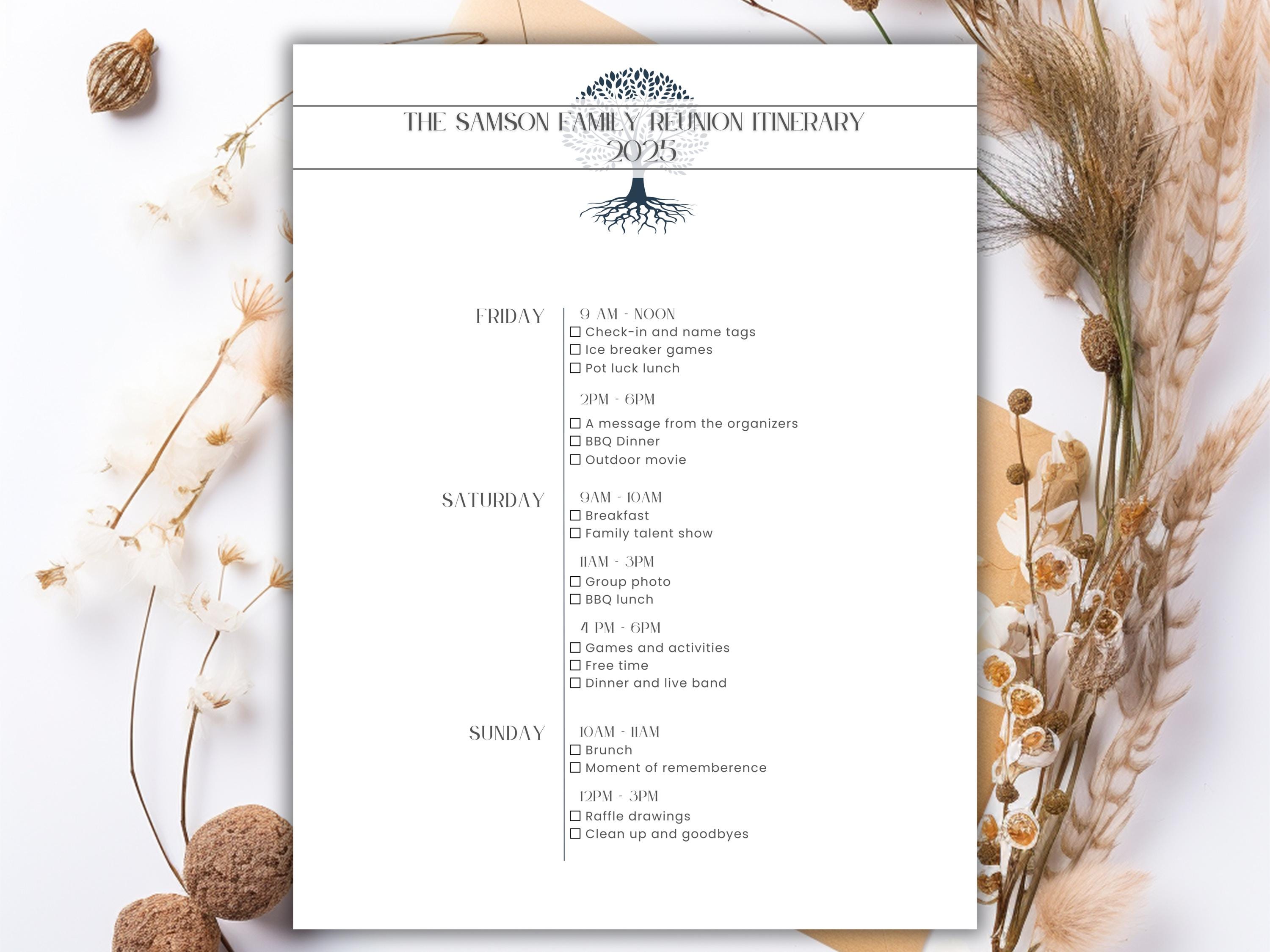 EDITABLE Family Reunion Tree Itinerary Template | Family Reunion Program | Family Reunion ...